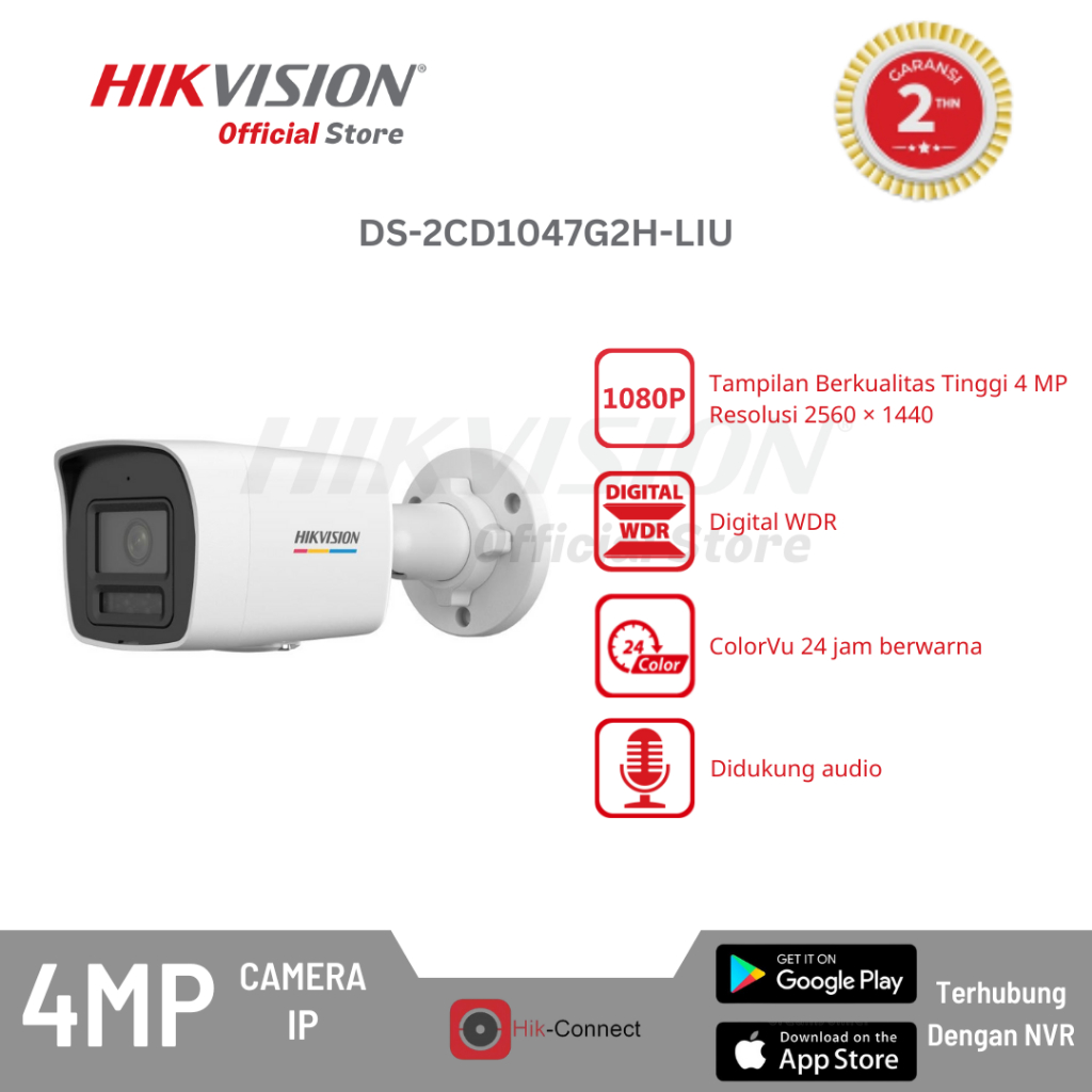 Jual HIKVISION - DS-2CD1047G2H-LIU Camera IP CCTV 4 MP ColorVu with Smart Hybrid Light Fixed ...