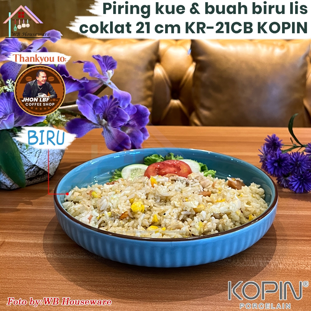 Jual KOPIN Piring makan dan kue motif labu warna biru 21cm keramik ...