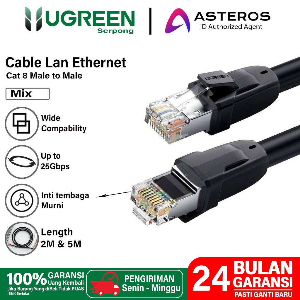 Jual UGREEN Kabel LAN RJ45 Cat.8 Gigabit Ethernet 24AWG 25Gbps Premium 2m 5m | Shopee Indonesia