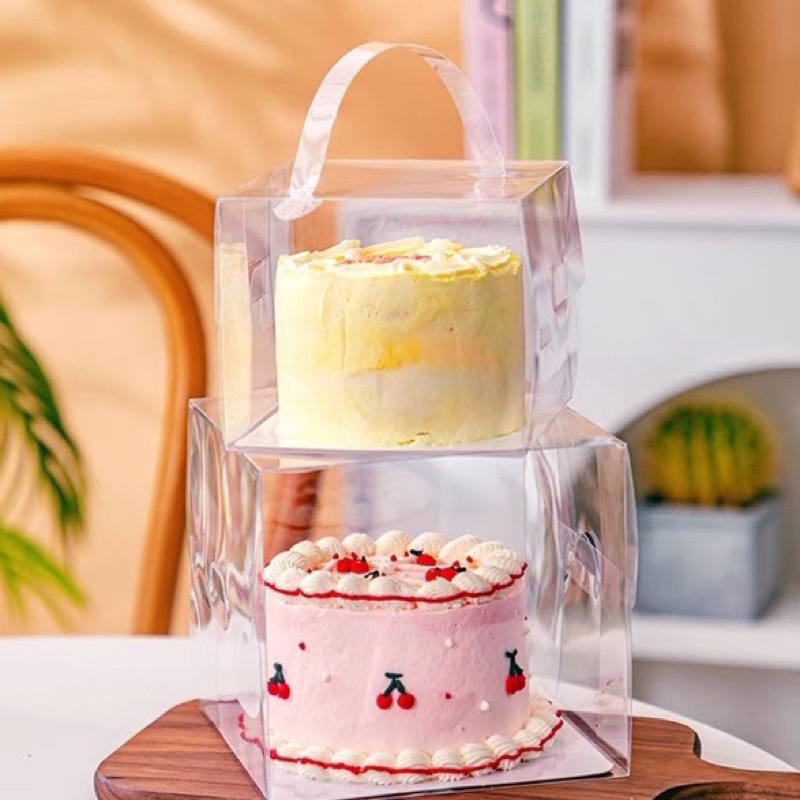 Jual Kotak mika persegi cake ultah tenteng (Termasuk alas kue) | Box ...