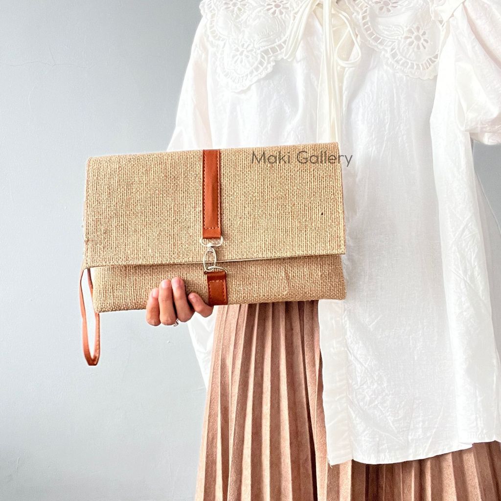 Jual ( 2 MOTIF ) - Dompet Clutch Pesta Wanita Anyaman Pandan dan Goni ...