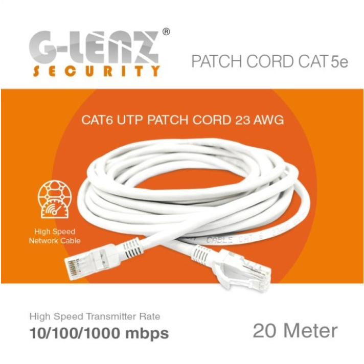 Jual GLENZ KABEL LAN CAT 5E - 20 METER - PATCH CORD CAT 5E LENGKAP ...