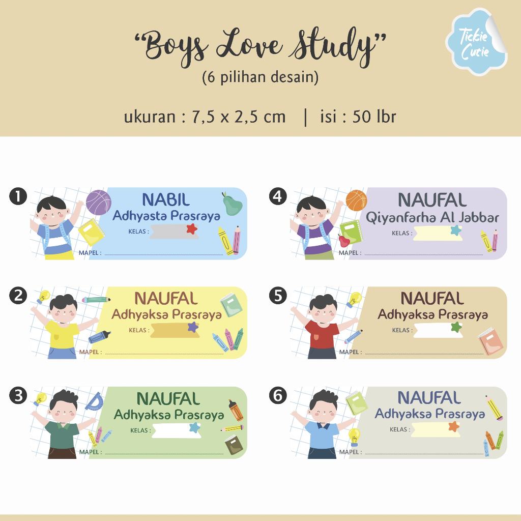 Jual PO label sticker nama utk buku pelajaran tema : LOVE STUDY (isi 50 ...