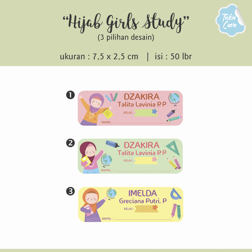 Jual PO Sticker Label Nama tema "Hijab girls & Peci boys" utk buku ...