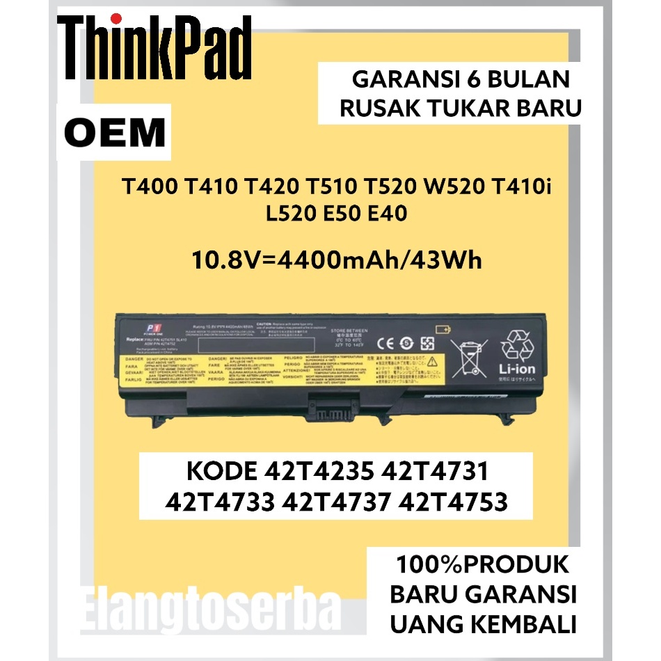 Jual Baterai Lenovo T400 T410 T420 T510 T520 W520 | Shopee Indonesia