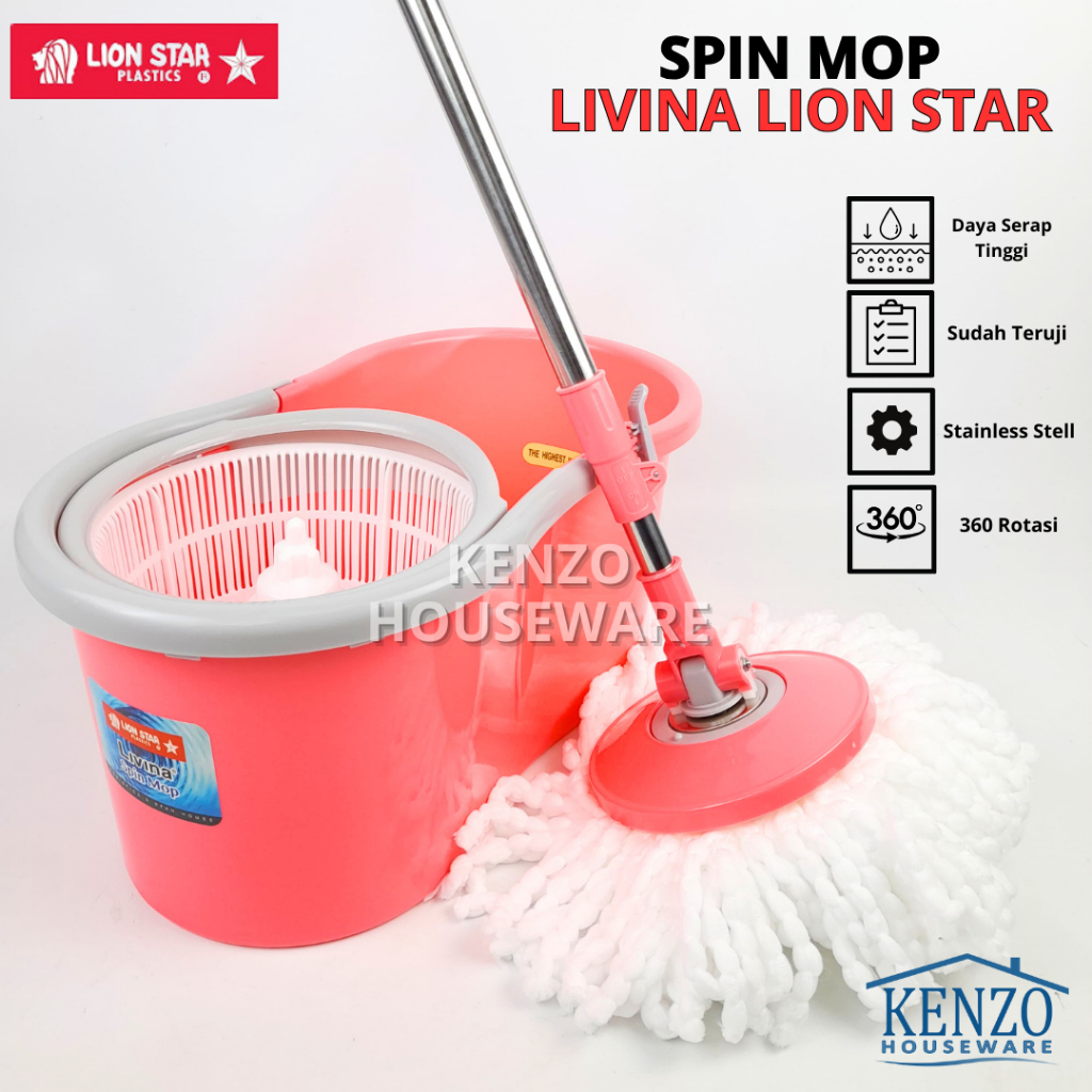 Jual LION STAR Spin Mop Pel Lantai Putar LIVINA SPIN MOP Kain Ember ...