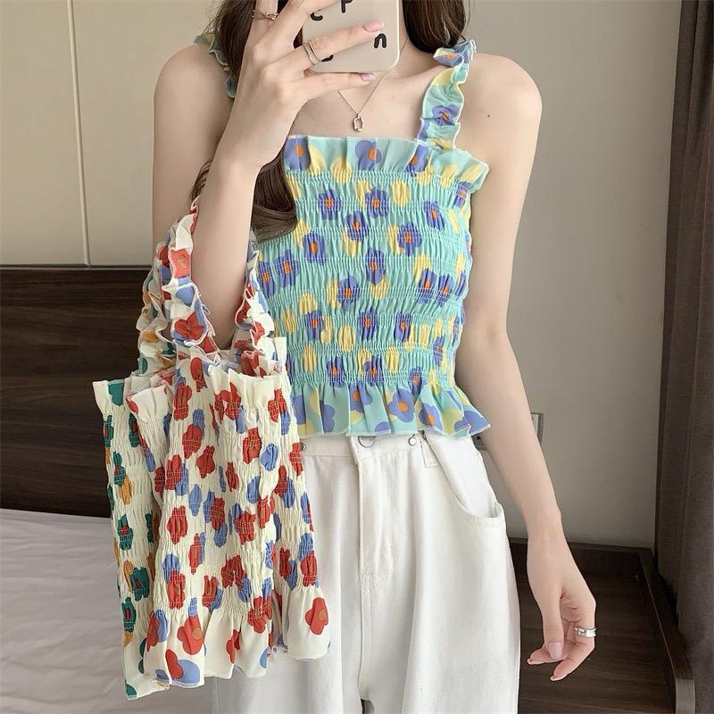 Jual [vipedia] Celeste Top / Atasan Bunga Bahan Karet Sleeveless Crop ...