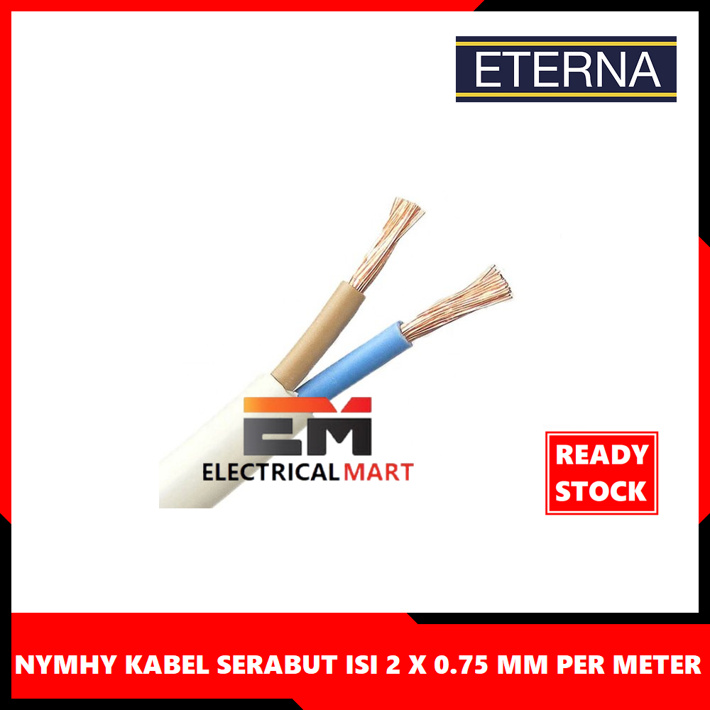 Jual Kabel Serabut isi 2 Eterna NYMHY 2 x 0.75mm per 1 Meter 0,75 0.75 mm 2x0.75 2x0.75mm ...