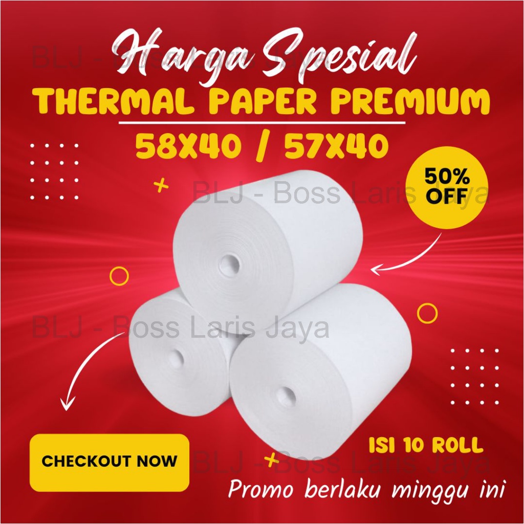 Jual 10 ROLL KERTAS THERMAL STRUK KASIR / PPOB PAPER ROLL 58X40 / 57X40 ...