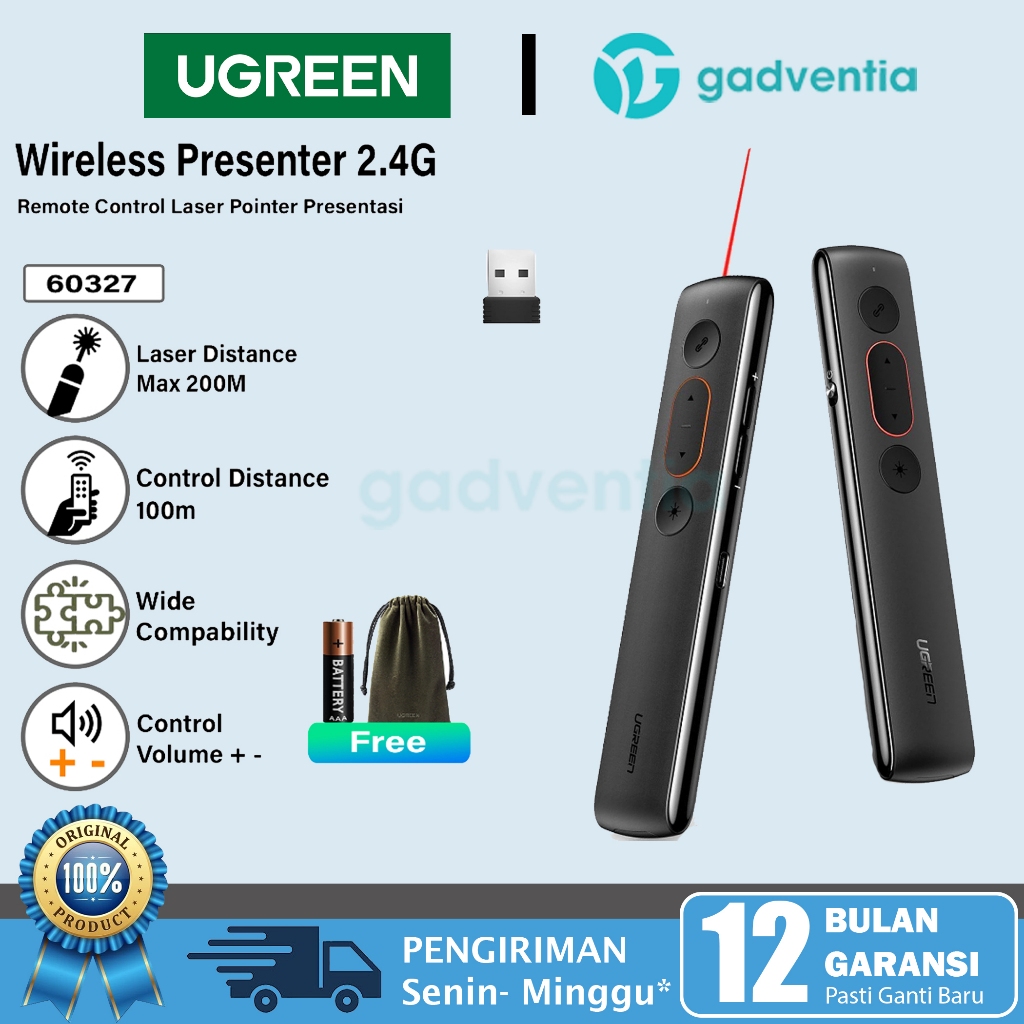 Jual UGREEN Wireless Orange Dot Pointer USB Laser Merah Presentasi ...
