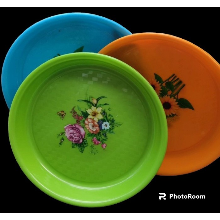 Jual Talam/nampan bulat plastik tebal Diameter -+30cm warna motif ...