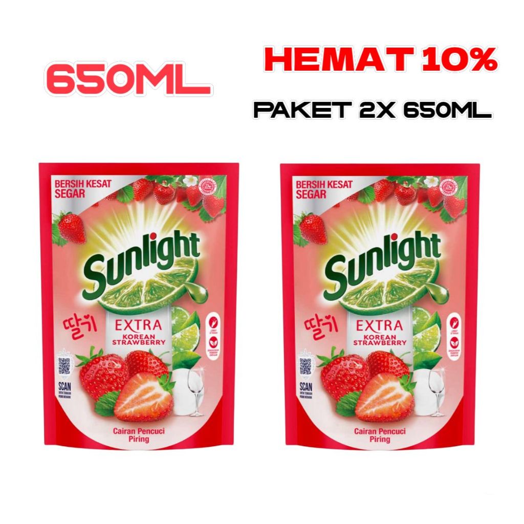 Jual COMBO 2X Sunlight Korean Strawberry Cairan Pencuci Piring 650ML ...