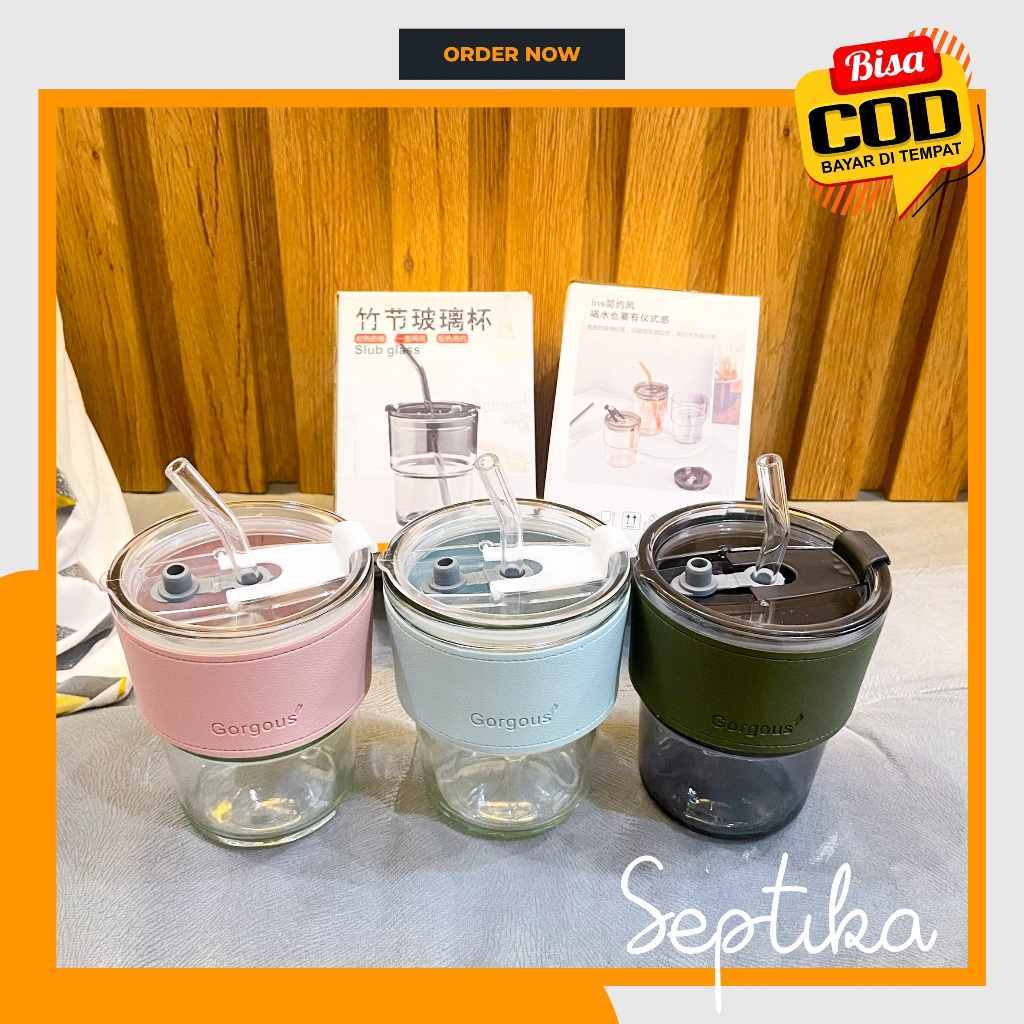 Jual Botol Minum Kaca Bening Aesthetic Bottle Tumbler 400 ml Gelas Coffee Cup Botol Anti Slip ...