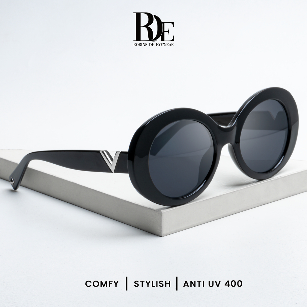 Jual Robins Kacamata Hitam Bulat Anti Radiasi UV Protection Sunglasses Korean Fashion Pria ...