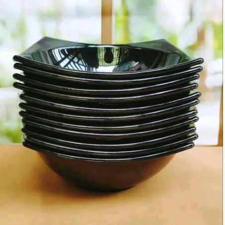 Jual 6pcs mangkuk persegi hitam polos melamine | Shopee Indonesia