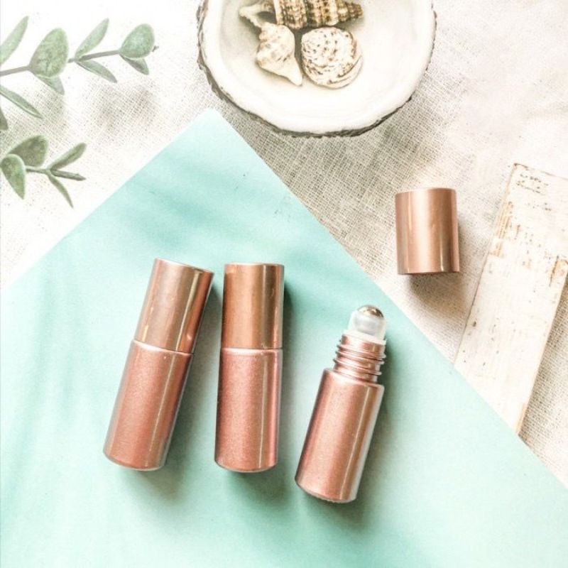 Jual Botol Kaca Roll On 5ml Warna Rose Gold Transparan/Metal Botol ...