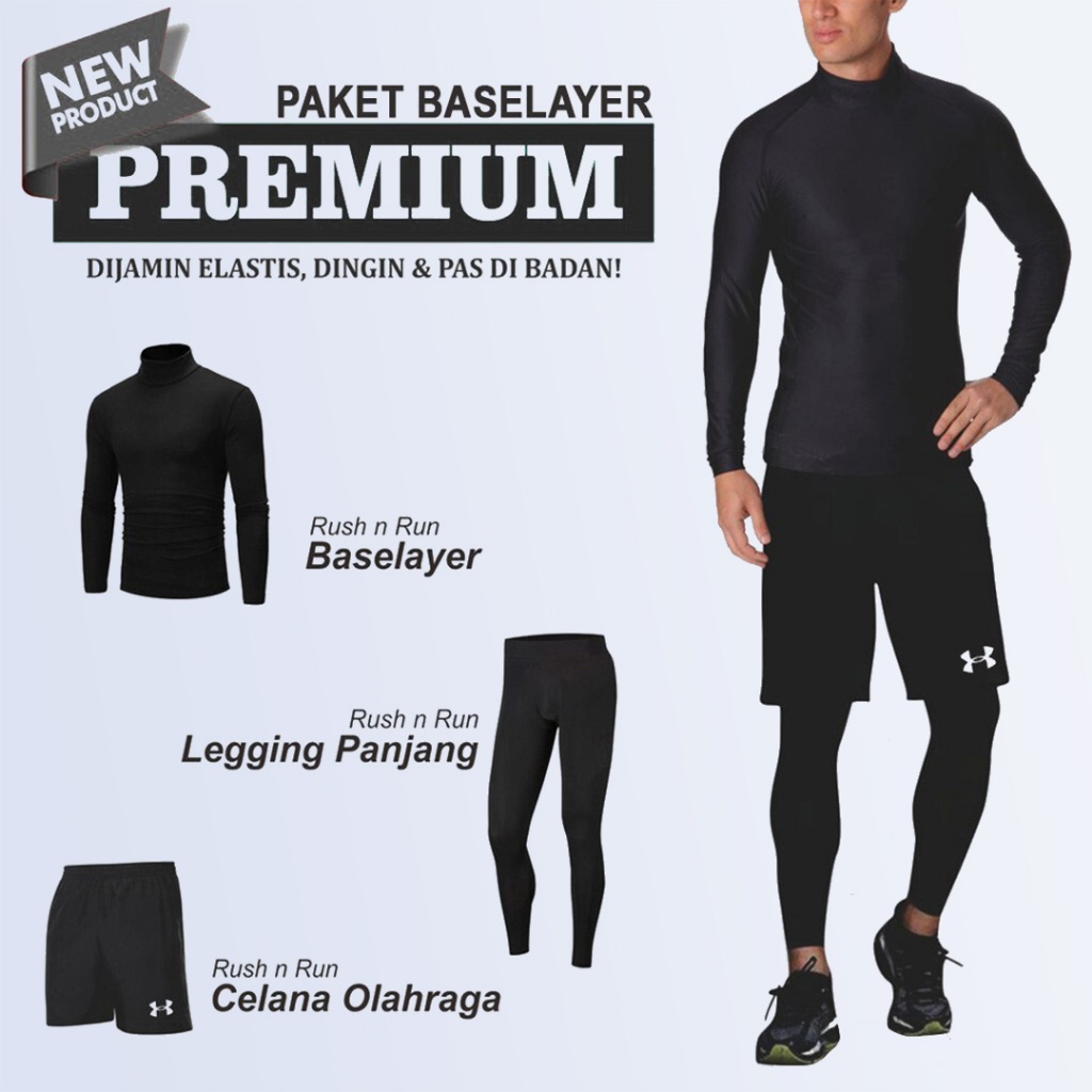 Jual Paket Setelan Olahraga Pria Manset Baselayer | Celana Pendek Sport ...