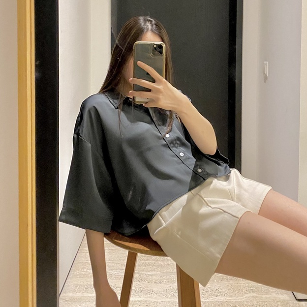 Jual PINO Violet Oversized Fits | Satin Shirt | Kemeja Satin | Ivory ...