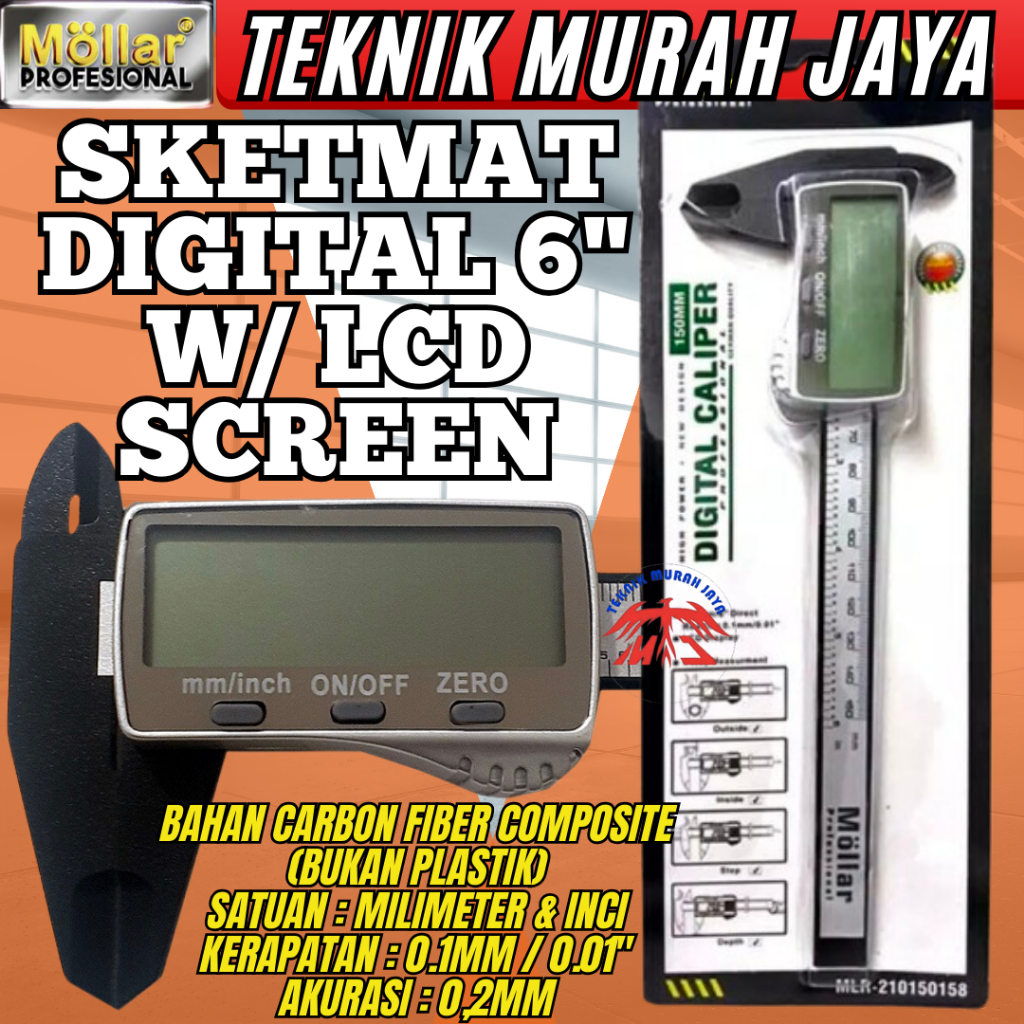 Jual MOLLAR Sigmat Digital LCD 6 Inch Sketmat Jangka Sorong Vernier ...