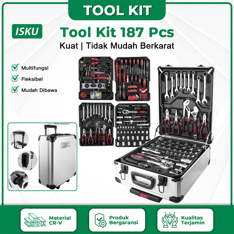 Jual ISKU Tool kit Set 187 PCS /kunci set lengkap Bengkel/Alat Bengkel Perkakas Lengkap/kunci ...