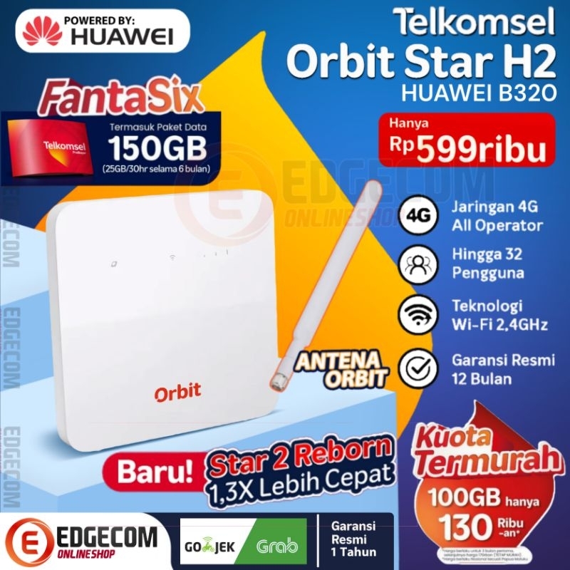 Jual Telkomsel ORBIT STAR H2 Router Modem HUAWEI B320 4G LTE Free 150GB + Free Antena | Shopee ...