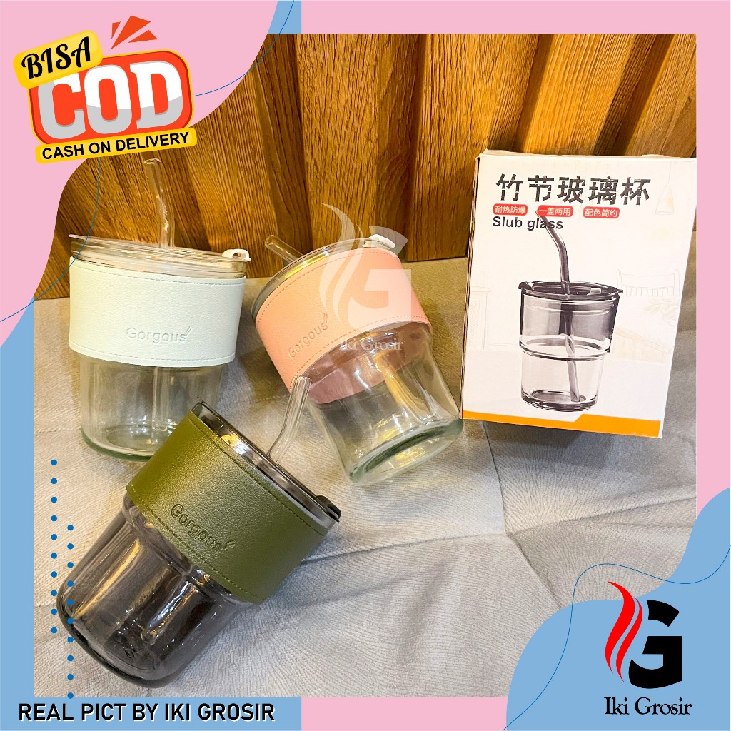 Jual Aesthetic Botol Minum Kaca Gelas Mug Korea Bottle Tumbler 400 ml Coffee Cup Anti Slip ...