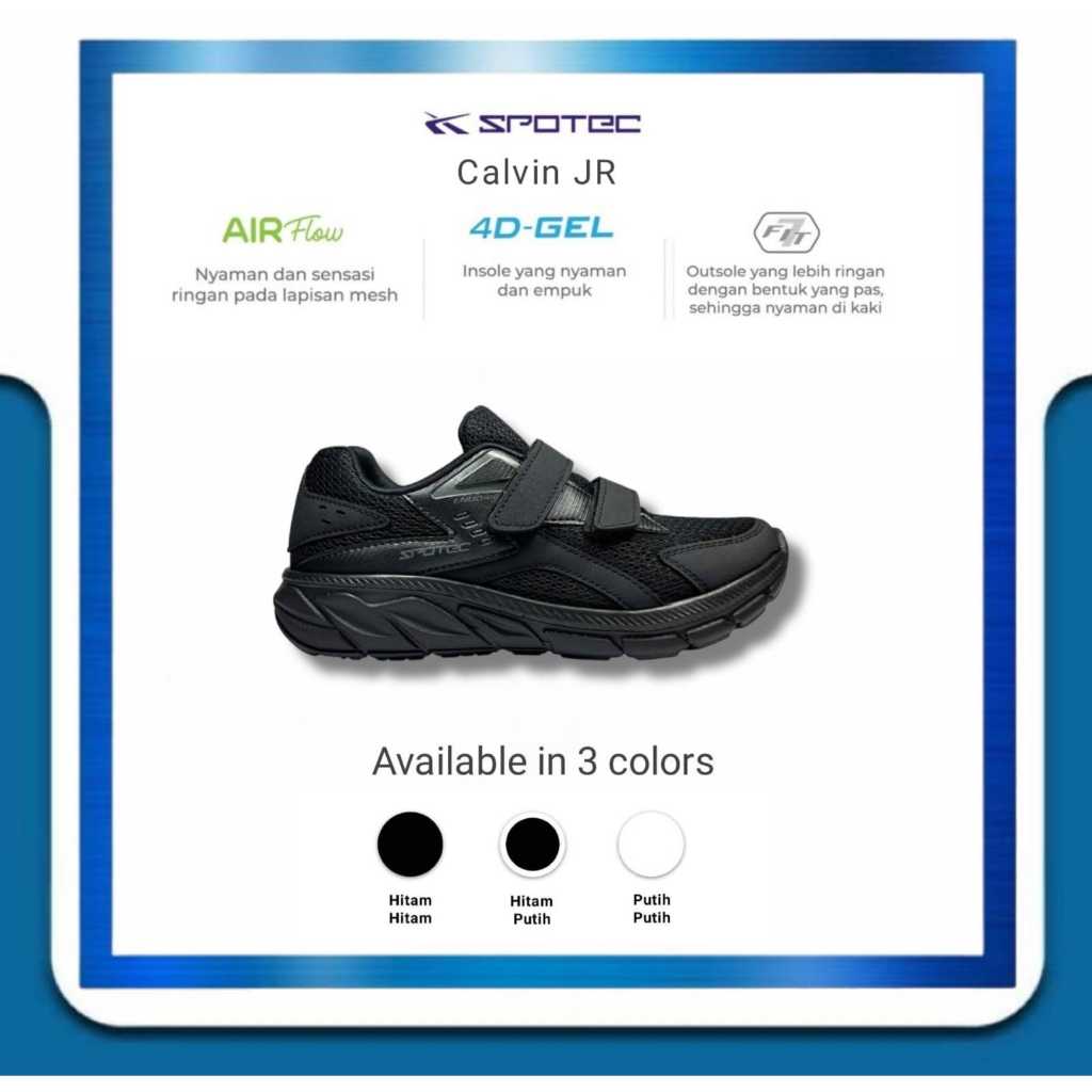 Jual SPOTEC Sepatu Student Calvin JR Hitam - Hitam | Shopee Indonesia