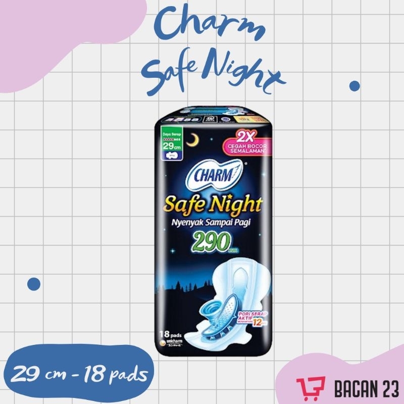 Jual Charm Safe Night Wings ( 29cm - 18Pads ) / Pembalut Malam Sayap ...