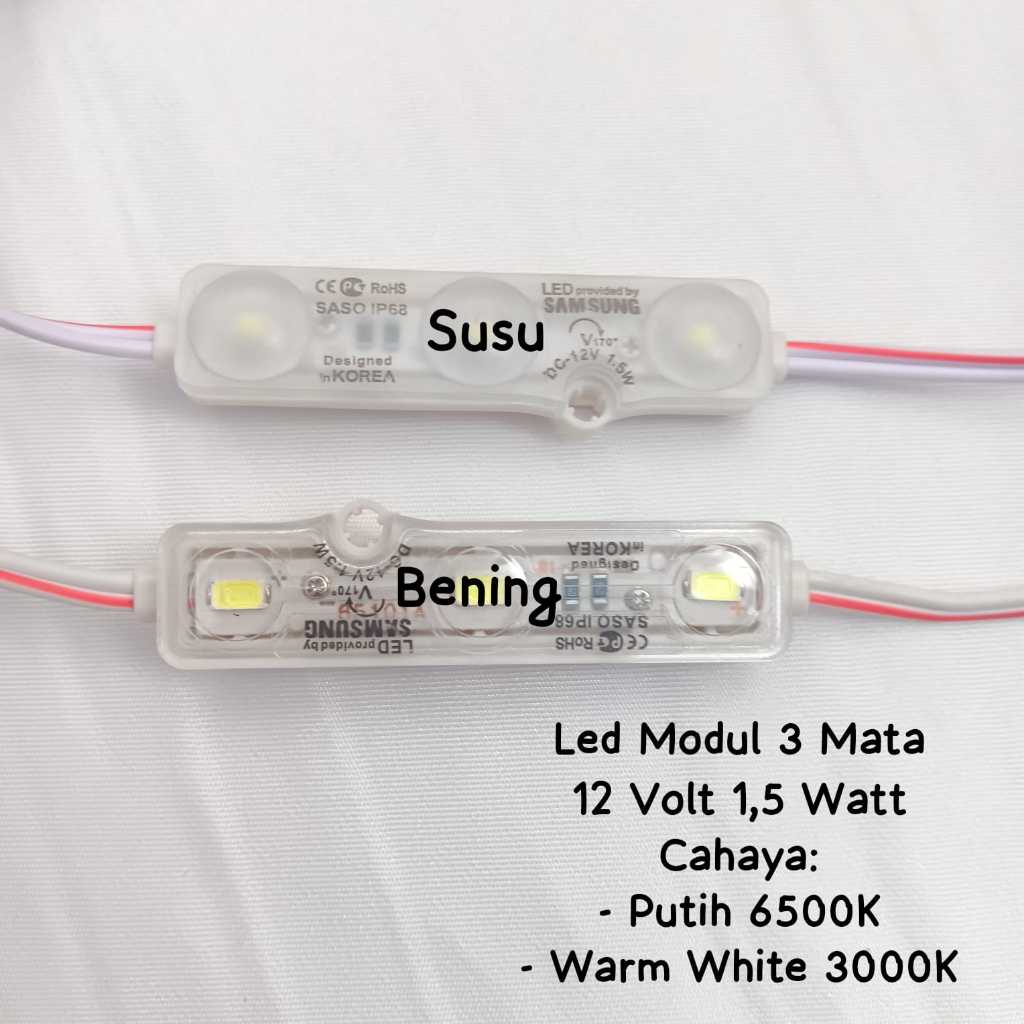 Jual Modul led strip 3 mata samsung 12 volt 1.5 watt bening dan susu ...