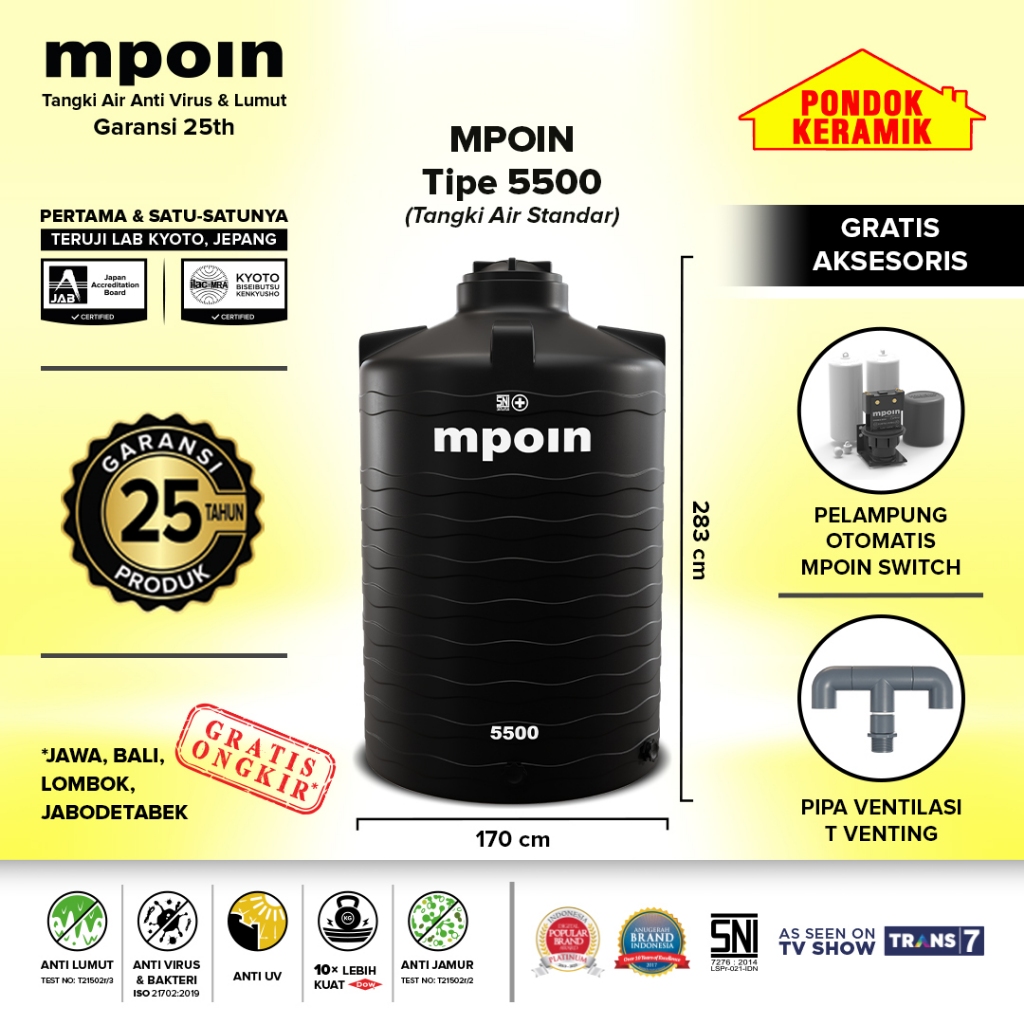 Jual Tandon Mpoin Plus 5300 Liter Wave 5500 L Tangki Tandon Air Toren ...