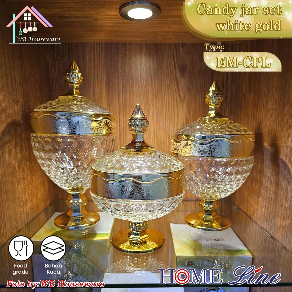 Jual FIORENZA toples kaca set 3 tempat permen snack motif gold crystal ...