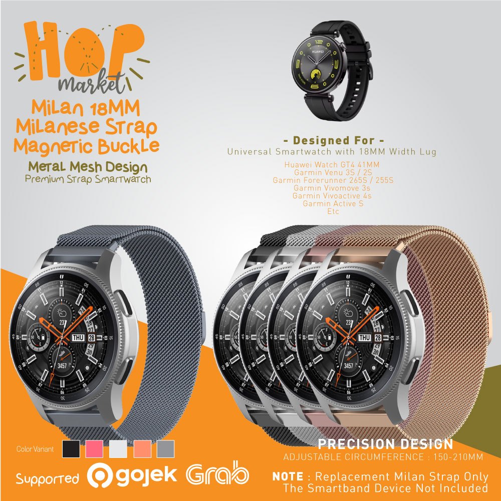 Jual Stainless Milan Strap 18mm for Huawei Watch GT5 GT4 41mm / Garmin ...