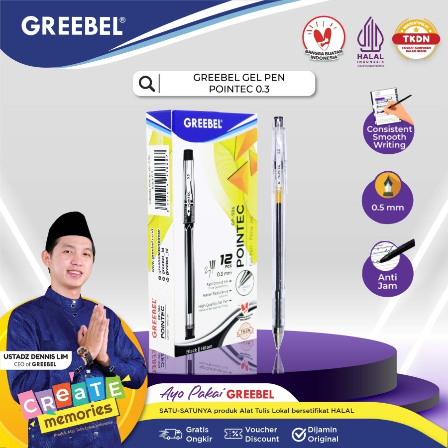 Jual Pulpen Greebel GP-506 Pointec 0.3 mm / Gel Pen Greebel 1 Pack Isi 12 Pcs | Shopee Indonesia
