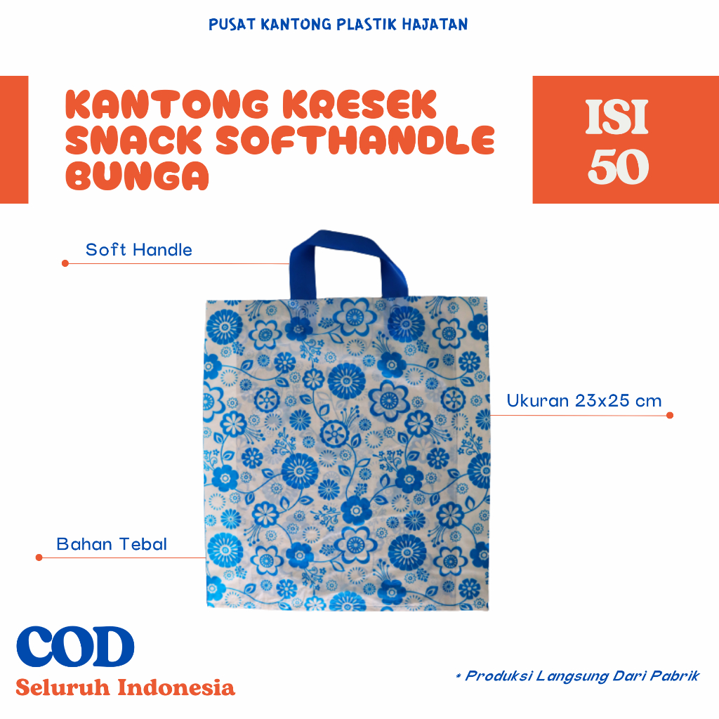 Jual Kantong Kresek Snack Soft Handle Bunga Ukuran 23x25 cm - Isi 50 ...