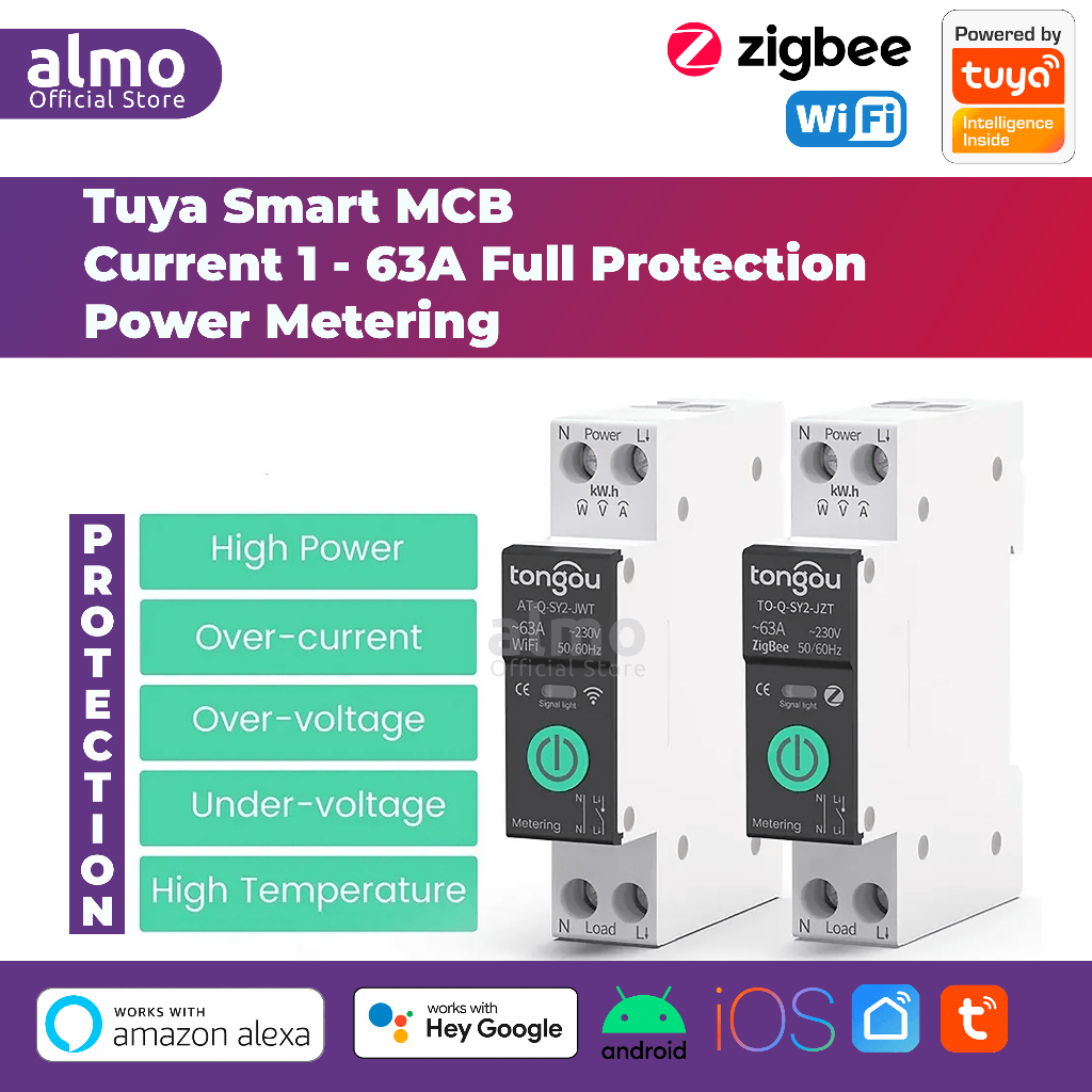 Jual Tuya ZigBee Wifi Smart MCB 1P 1A-63A Power Monitoring Full ...