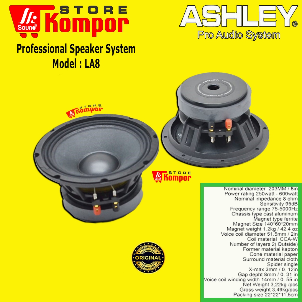 Jual SPEAKER COMPONENT ASHLEY LA8 / LA 8 WOOFER 8 INCH LA-8 | Shopee Indonesia