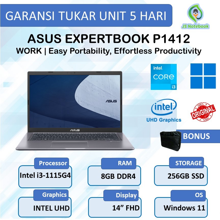 Jual Laptop Asus Expertbook P1412CEA intel i3-1115G4 8GB 256SSD Win11 ...