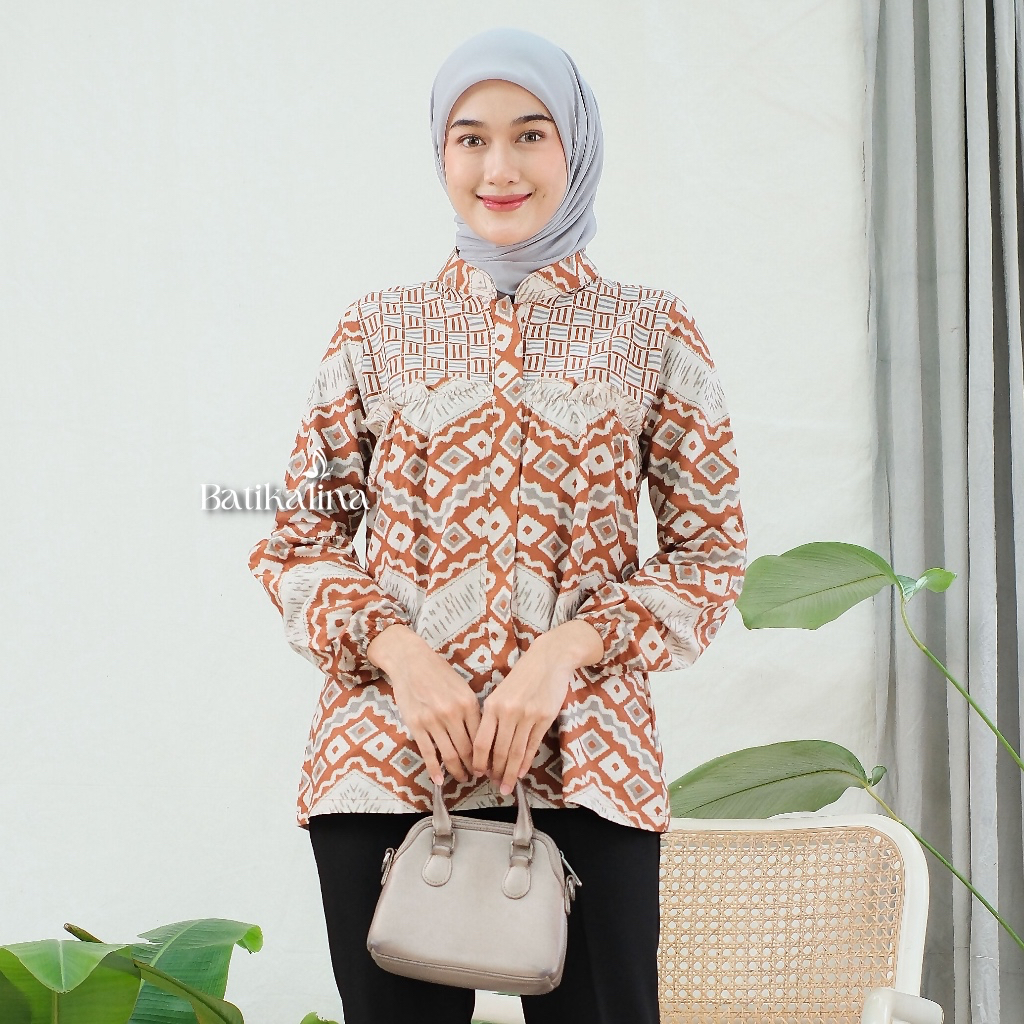 Jual Batikalina Baju Batik Wanita Modern Atasan Blouse Batik Kerja Kantor Wanita Seragam Batik ...