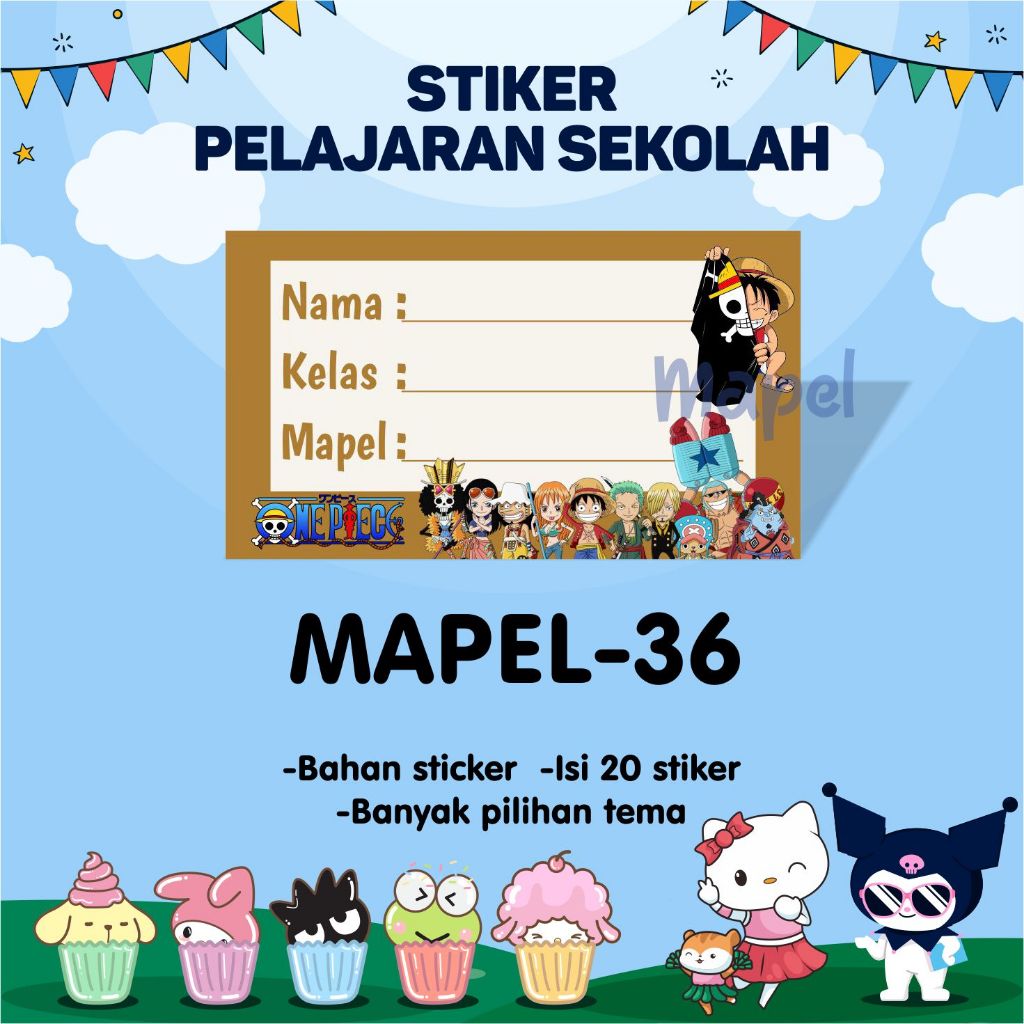 Jual Isi 20 Stiker Mapel Karakter - Label Buku Pelajaran Sekolah ...