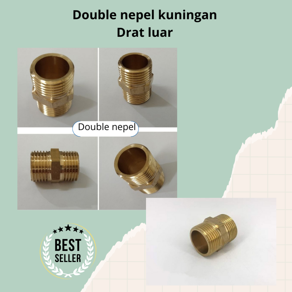 Jual Double nepel Kuningan 1/2 inchi nipel dobel sock drat luar 0,5 " 1/2" | Nepel kuningan ...