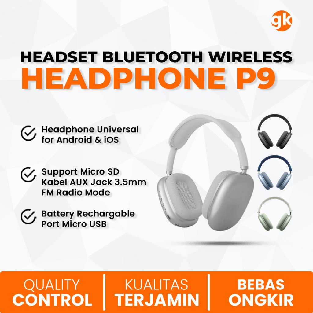 Jual Headphone P9 Headset Bluetooth Wireless Support Micro SD Audio AUX ...