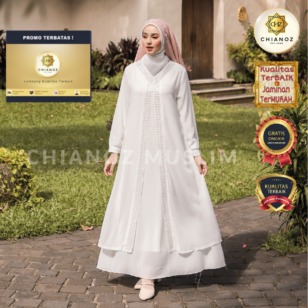 Jual CHIANOZ Gamis Putih Mewah Sofia Dress Brukat Renda Baju Lebaran ...
