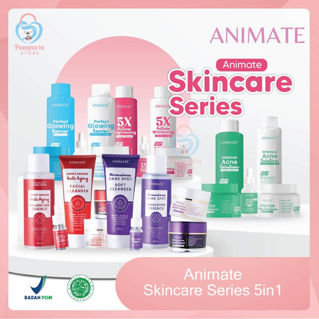 Jual PAKET ANIMATE Whitening Series 5in1 / Glowing Barrier Series 5in1 ...