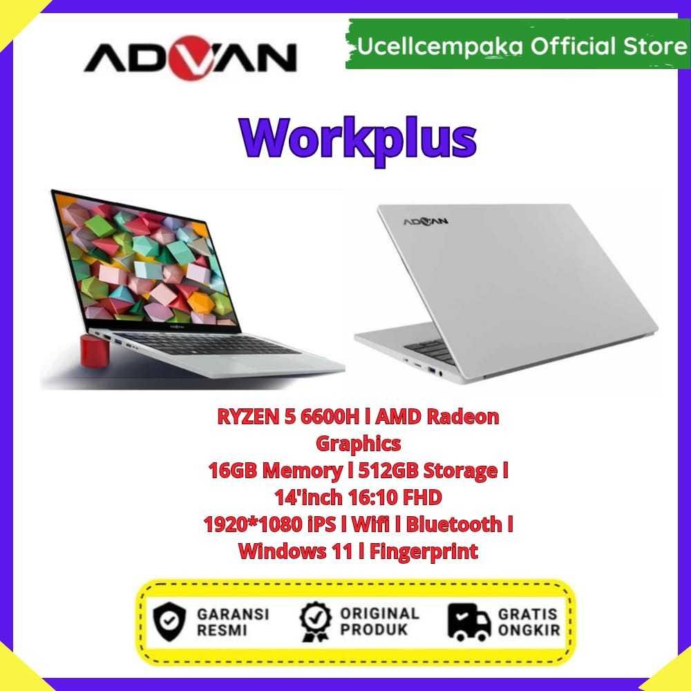 Jual ADVAN Laptop Workplus AMD RYZEN 5 6600H 14'' FHD IPS 16GB 512GB ...