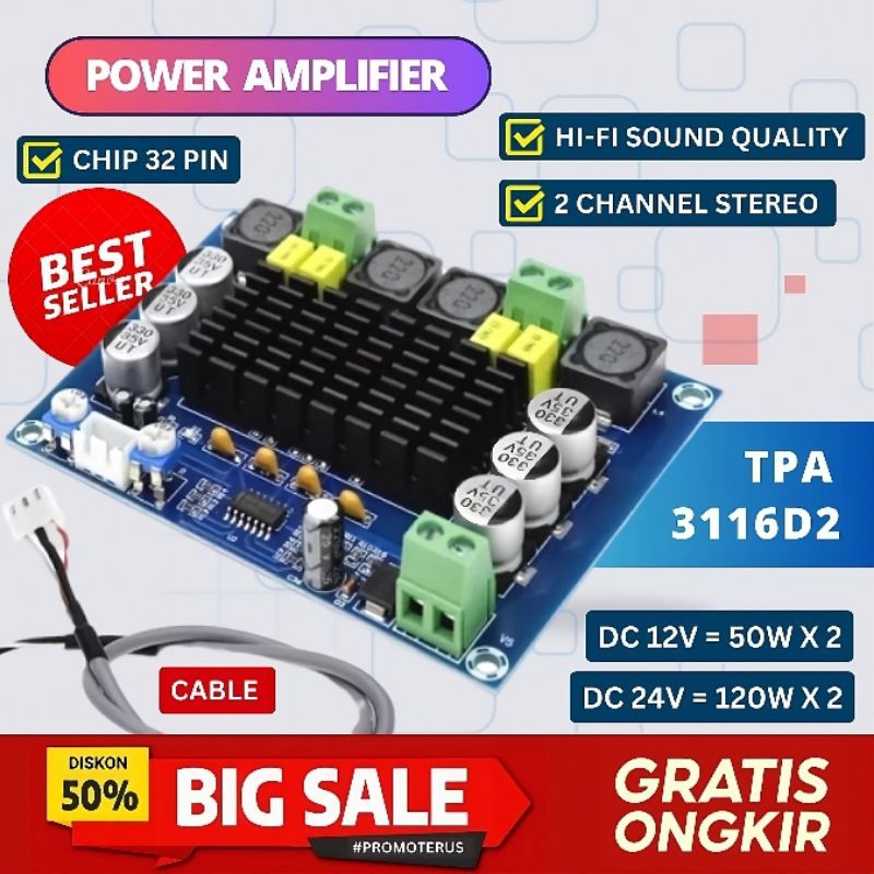 Jual Kit Power Amplifier Class D TPA3116D2 12V-24V 2x120 Watt | Shopee Indonesia