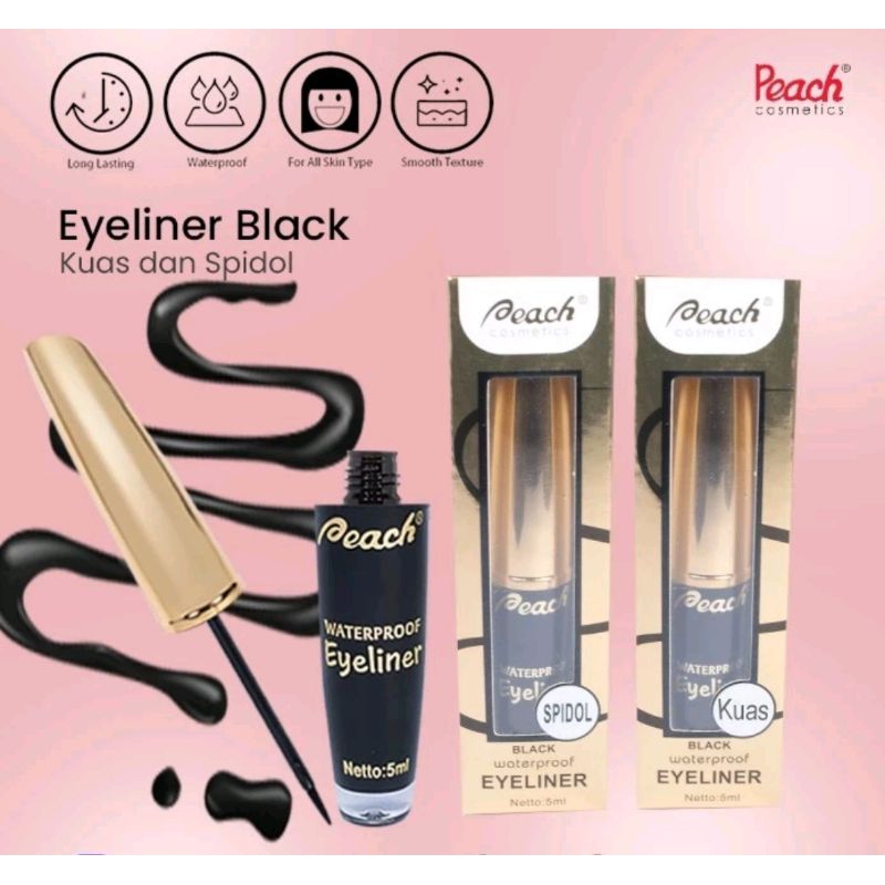 Jual PEACH EYELINER BLACK KUAS & SPIDOL Waterproof 5ml by Peach ...
