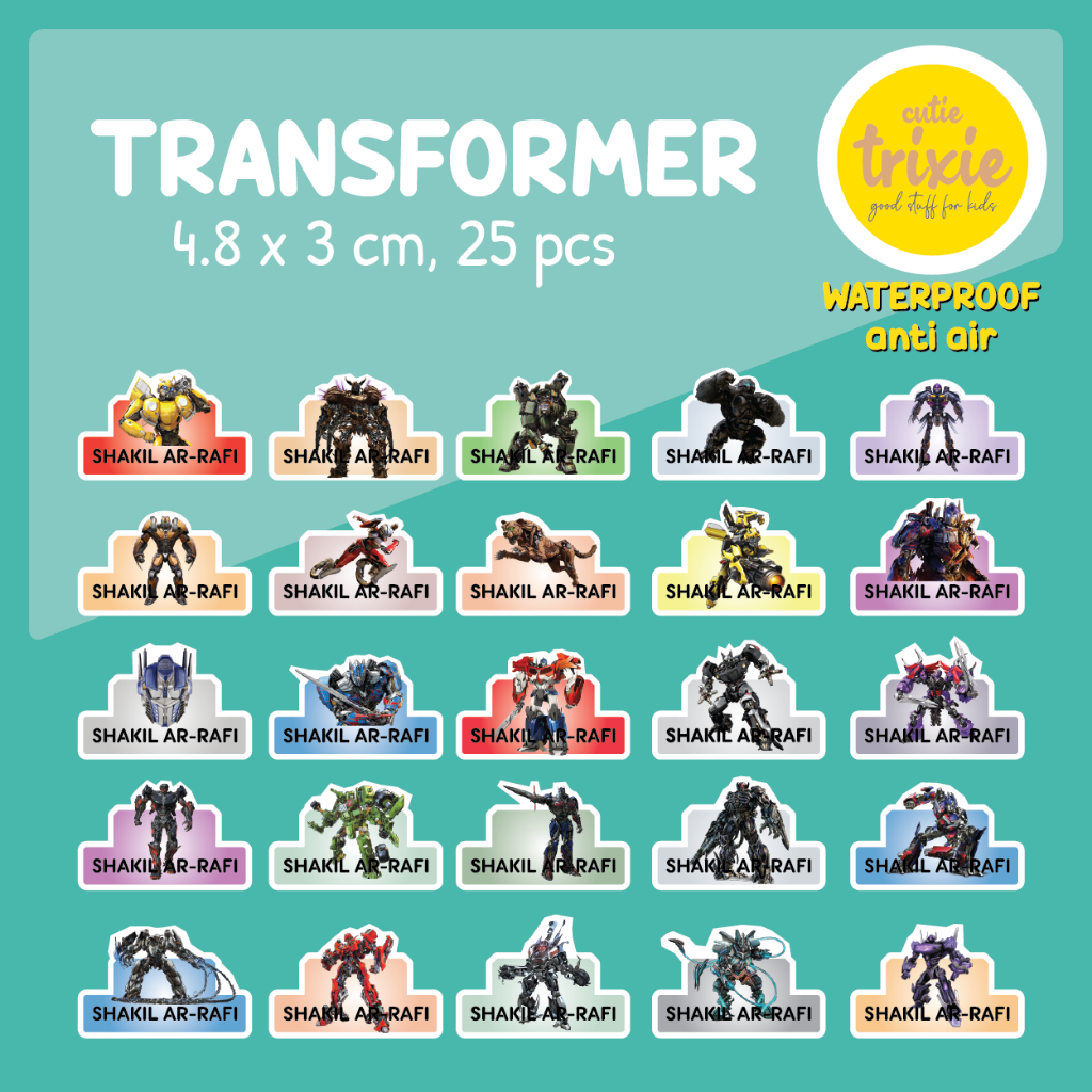 Jual Sticker label nama anak waterproof Transformer | Shopee Indonesia