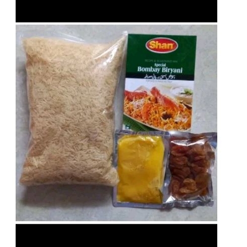 Jual paket beras 1 kg+ Shan Bombay briyani+ minyak Samin + kismis ...