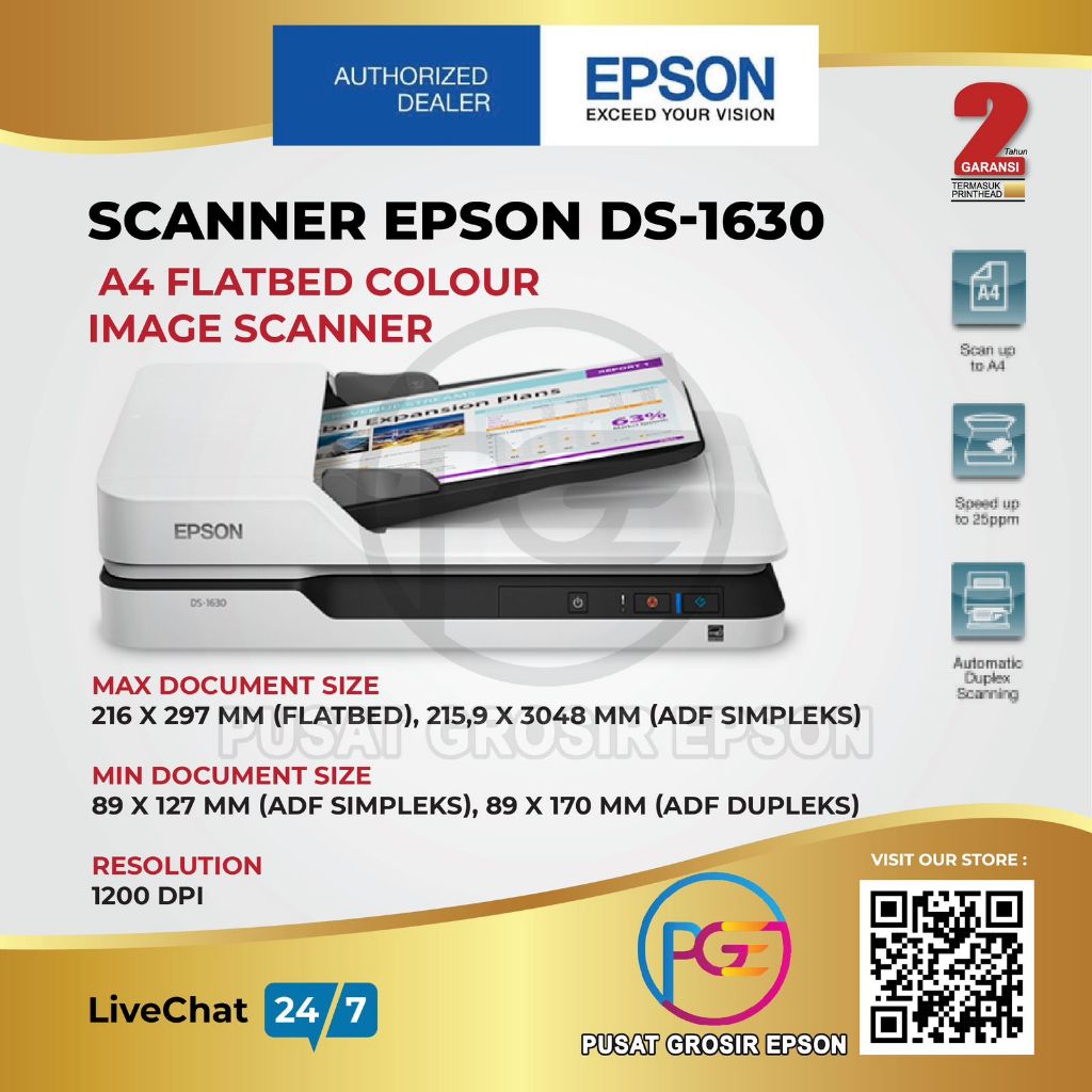 Jual Epson Scanner WorkForce DS1630 DS-1630 DS 1630 ORIGINAL DAN ...