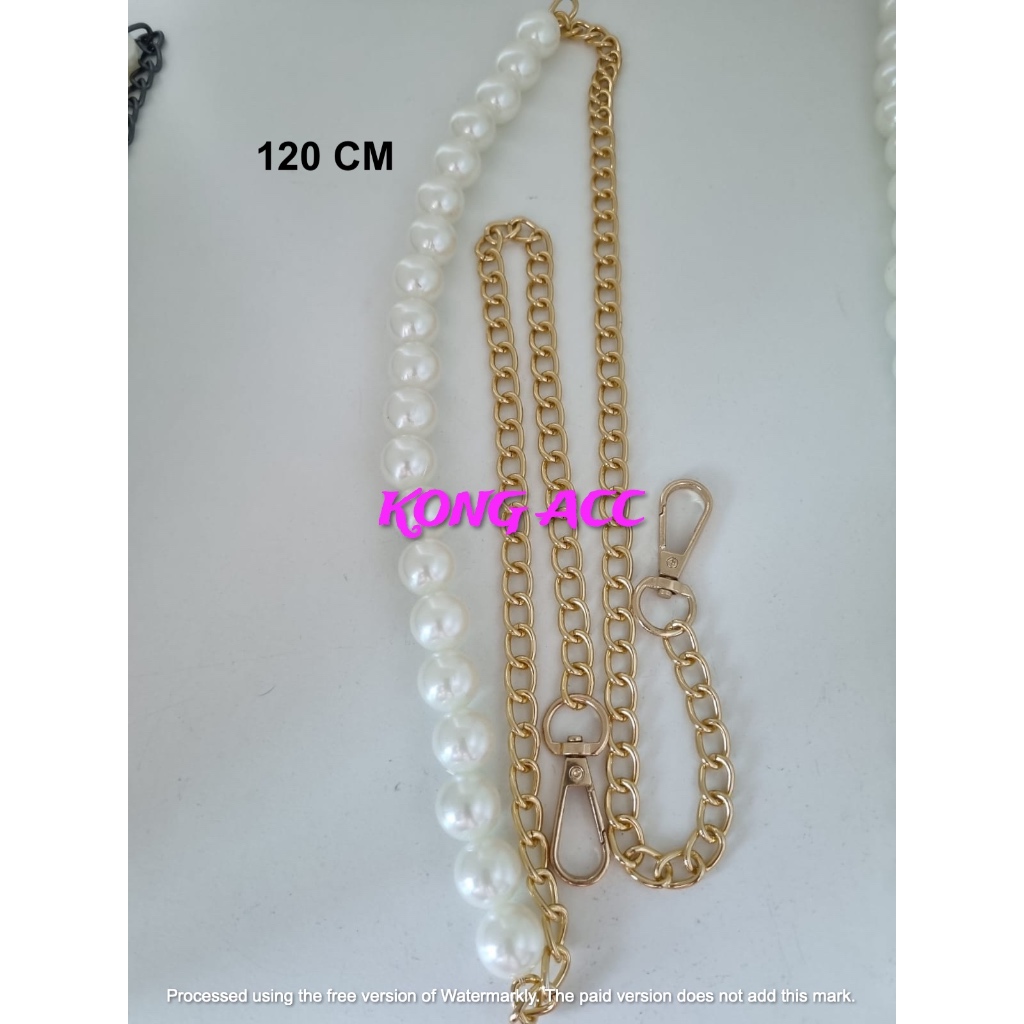 Jual tali tas rantai 2,4 + mutiara tengah 16 mm ( 40cm , 60 cm dan 120 ...